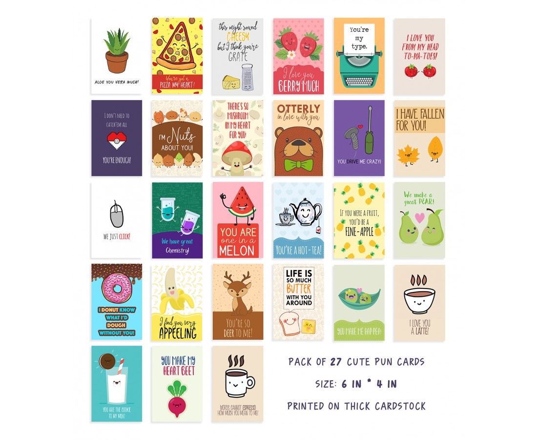 Pack of 27 Adorable Pun Cards - Cute Witty Gift for Girlfriend ...
